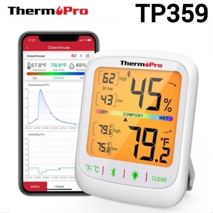 THERMOPRO TP359 SMART INDOOR THERMOMETER HYGROMETER WITH BLUETOOTH 80M ...