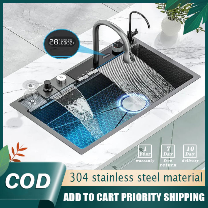 GUGA kitchen sink 304 stainless steel waterfall sink thickness 3.0MM ...