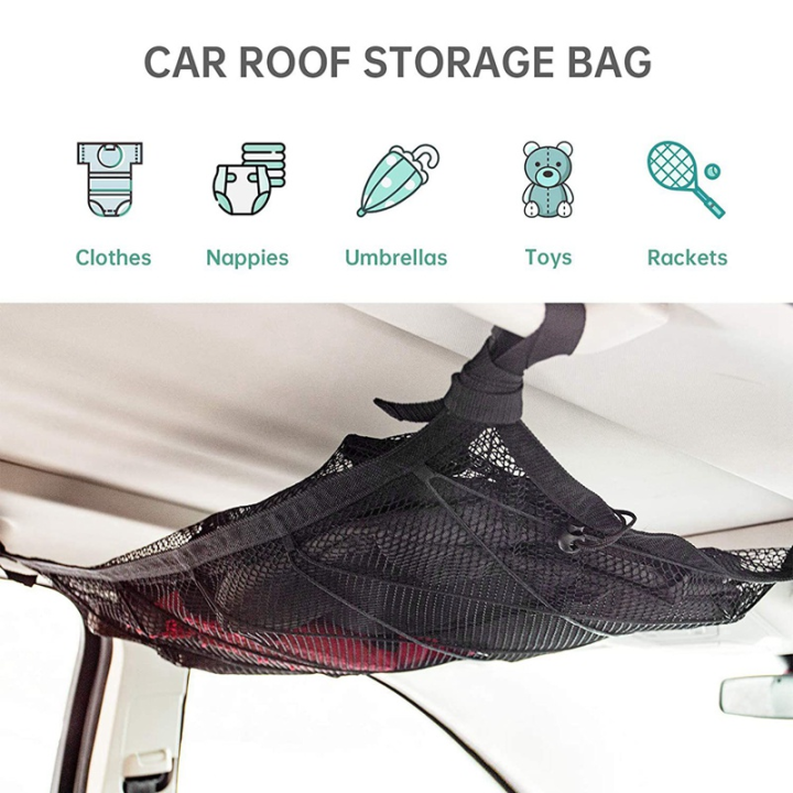Universal Car Ceiling Storage Net Pocket Car Roof Interior Cargo Net ...