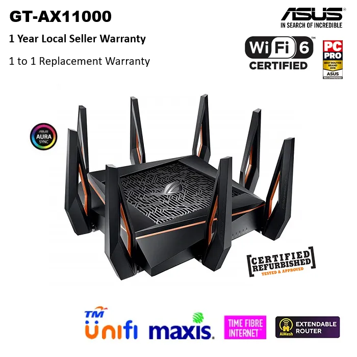 ASUS ROG Rapture GT-AX11000 Tri-Band WiFi AiMesh Gaming Router ...