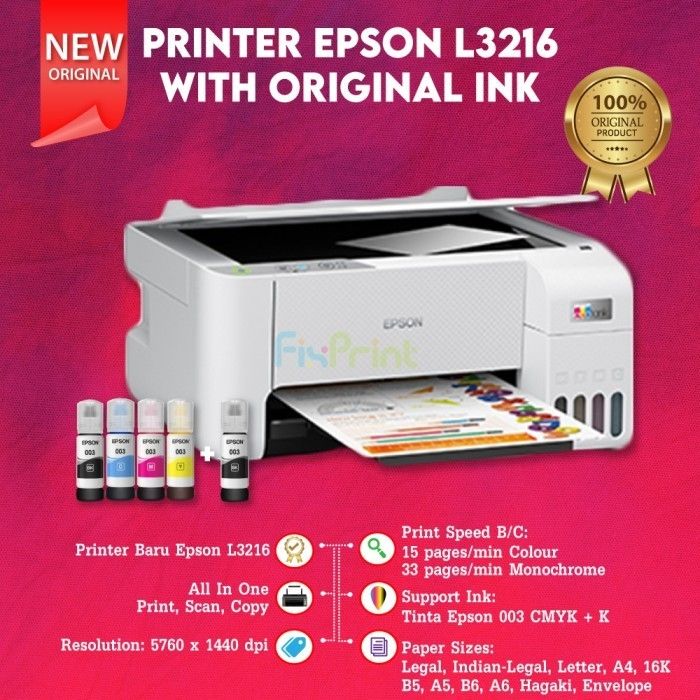 EPSON Printer EcoTank L3216 WHITE Pengganti L3210 BLACK Garansi Resmi - TANPA TINTA, L3210 HITAM ...