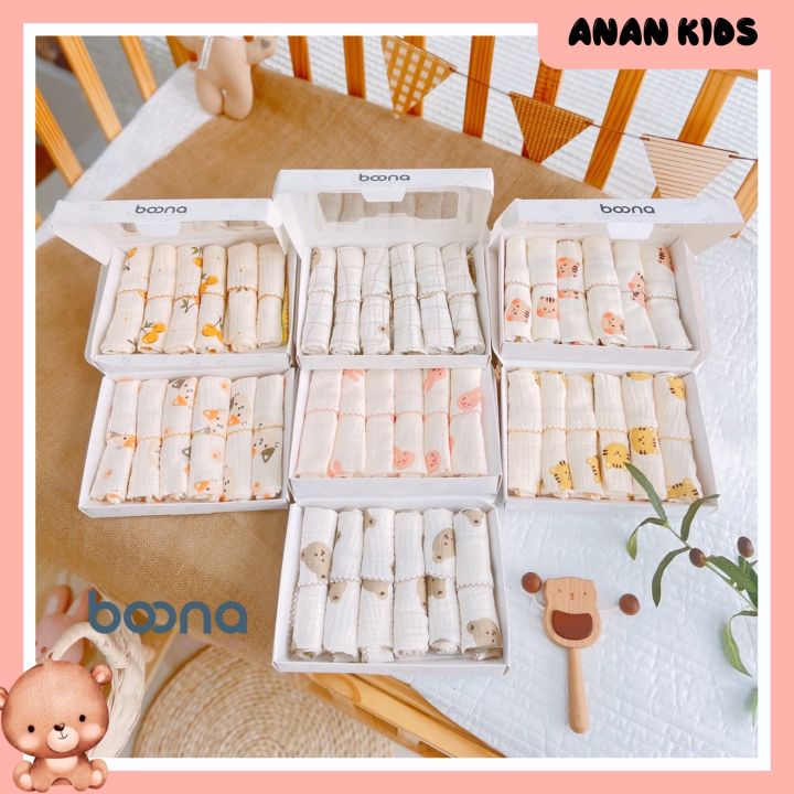 Hộp 6 Khăn Xô Sữa Đa Năng Boona Vải Sợi Muslin 2 Lớp Cao Cấp, Mềm Mịn, Siêu Thấm Hút Cho Bé ...