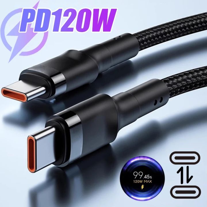 120W Dual Type C Nylon Braided Super Fast Charging Data Cable USB C To ...