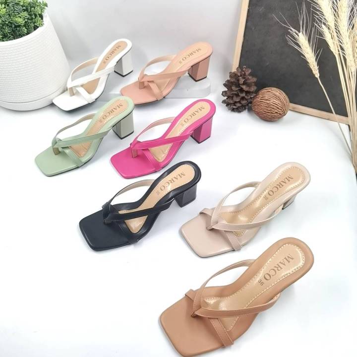 รองเท้าผู้หญิงแบรนด์ Marco รุ่น A1068 รองเท้าส้นสูง 2.5นิ้ว แต่งสายไขว้ ...