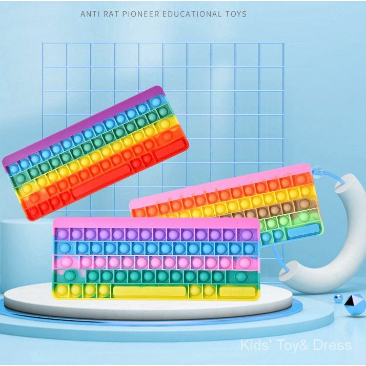 Pop Fidget Toy Silicone Rainbow Keyboard with Letters and Numbers Big ...