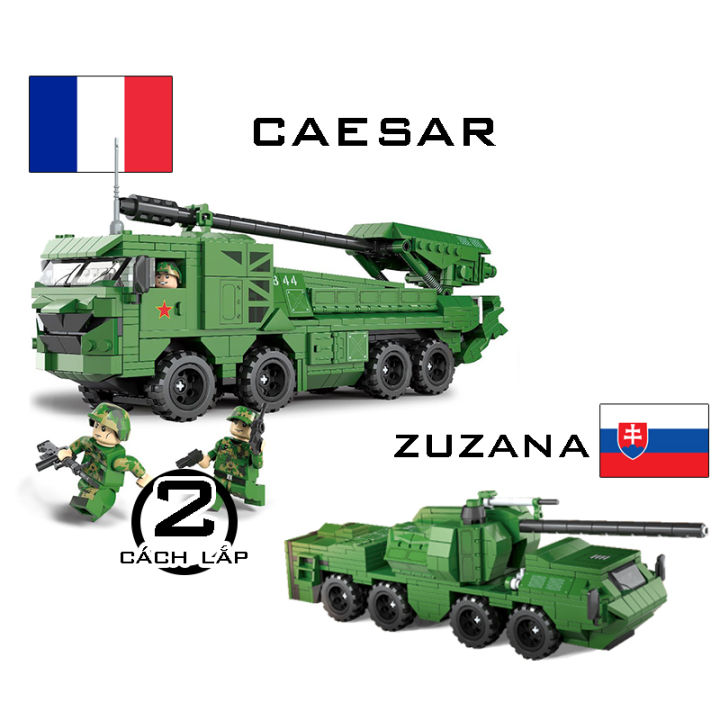 Bộ xếp hình 2 trong 1 Pháo tự hành Caesar 155mm Pháp & Zuzana 155mm Slovakia 700 chi tiết ...