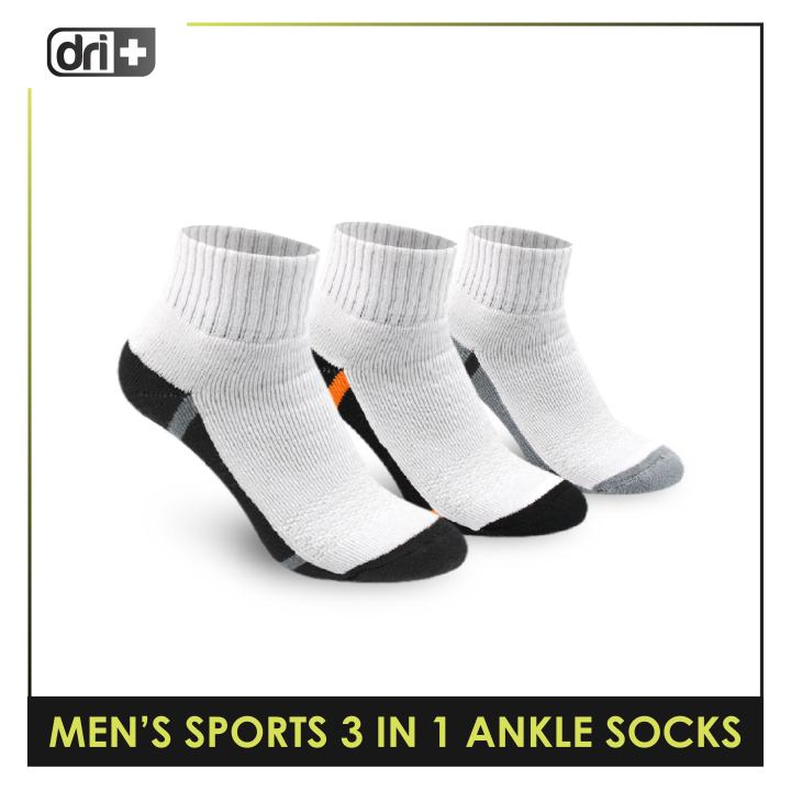 Dri Plus Men's Thick Cotton Sports Ankle Length Socks 3 pairs in a pack ...