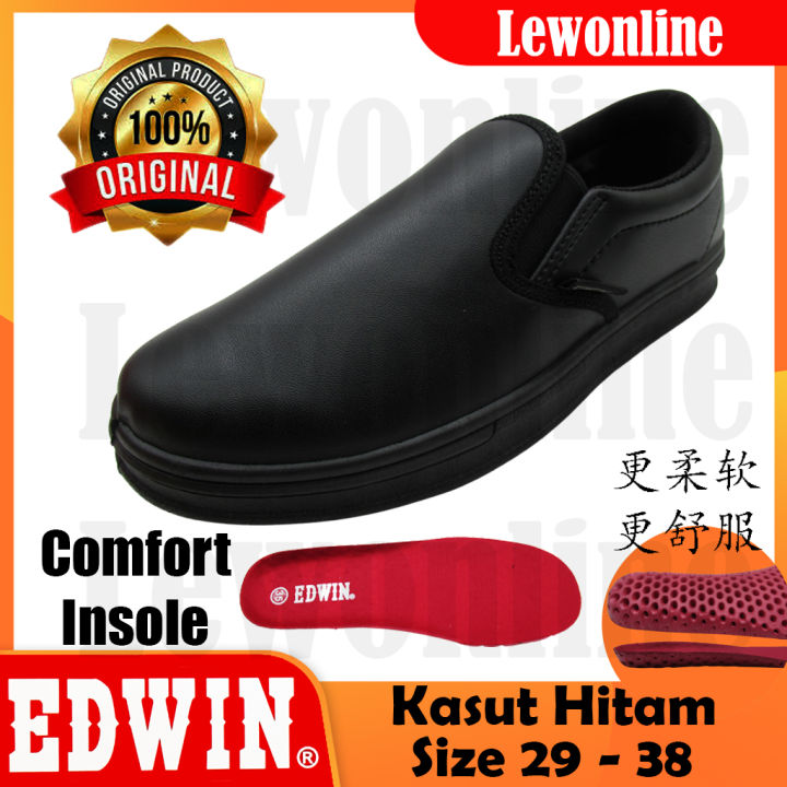 Edwin Kasut Sekolah Hitam PVC / Black School Shoe PVC SLIP ON EW3010 ...