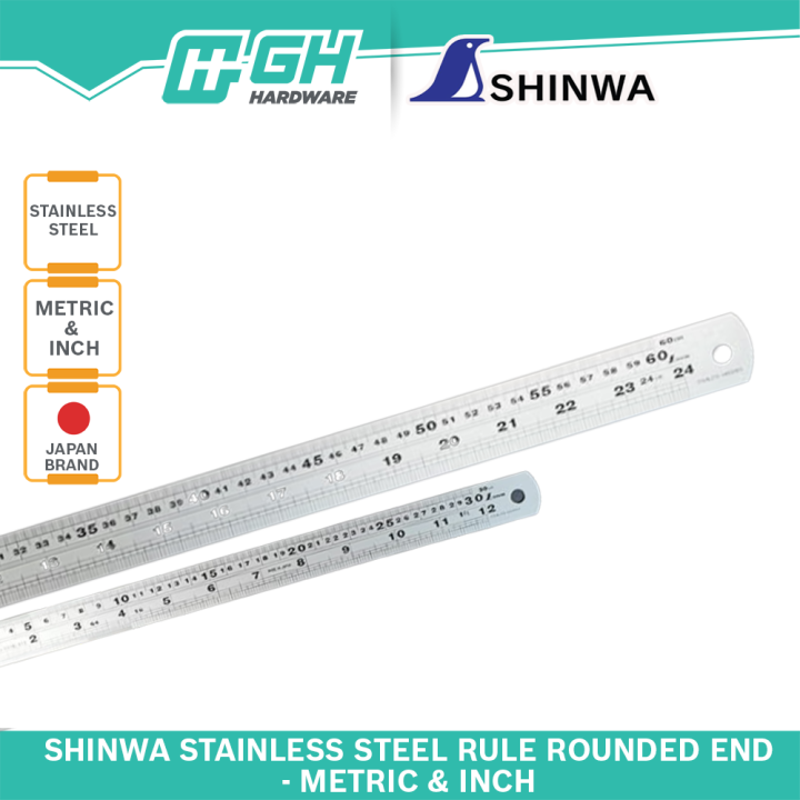 [ GH HARDWARE ] SHINWA Stainless Steel Rule Rounded End (inch & metric) | Lazada