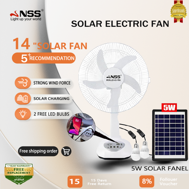 （2024 NEW）NSS FAN Solar Electric Fan Sale With Solar Panel Rechargeable ...