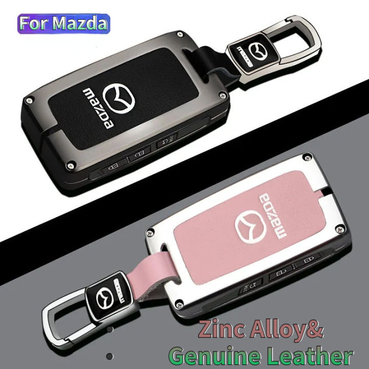 Zinc Alloy Genuine Leather TPU Car Key Case Fob Shell Cover For Mazda 2 ...