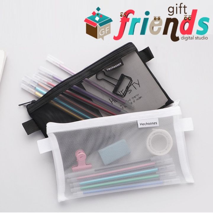 Small Minimalist Transparent Nylon Mesh Pencil Case Stationery Bag ...