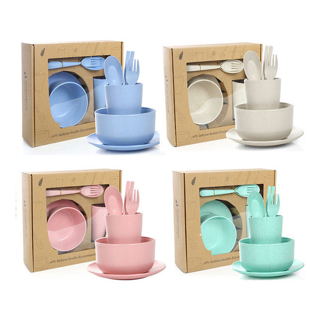 Biodegradable Wheat Straw Fiber Plate Bowl Cup Fork Spoon Chopsticks Tableware Set | Lazada PH