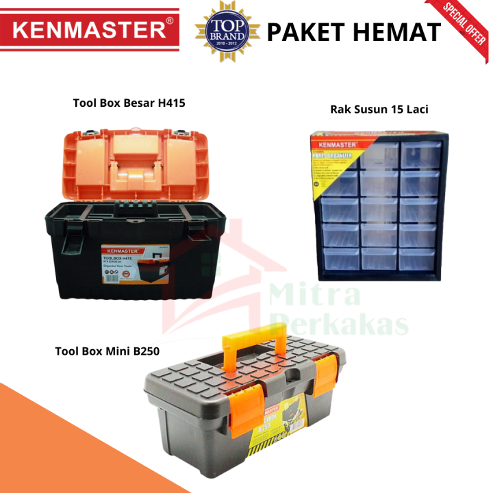 KENMATER Paket Hemat Tool box Toolbox H 415 / Tool Box Mini B250 / Rak ...