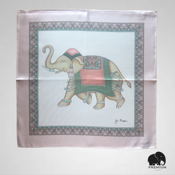 ผ้าเช็ดหน้าผ้าไหม จิม ทอมป์สัน Silk handkerchief Jim Thompson สีชมพูโอ ...