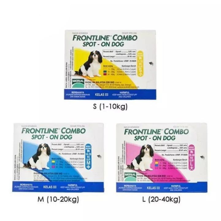 Frontline Combo Spot On Dog S/M/L - 1 box (3 pipet) Flea & Tick Ubat ...