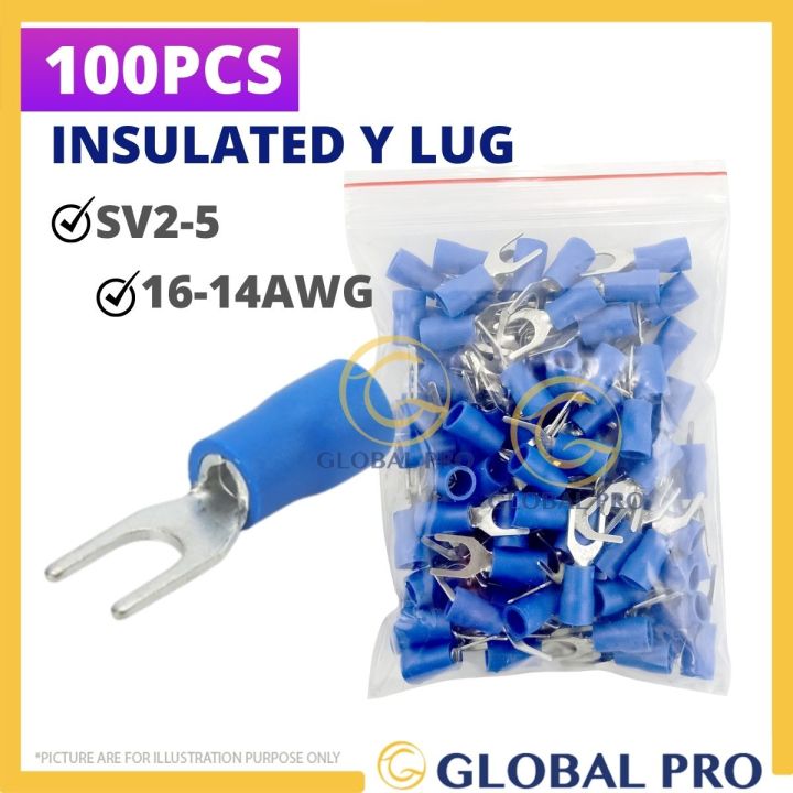 100 PCS SV2-5 Insulated Y Lug Fork Spade Wire Connector Electrical ...