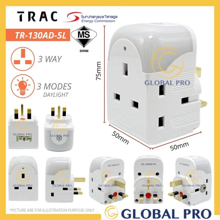 [ 2 IN 1 ] TRAC Multi Adaptor With Night Light Fused Plug 3 Brightness Mode 3 Pin Plug Socket ...