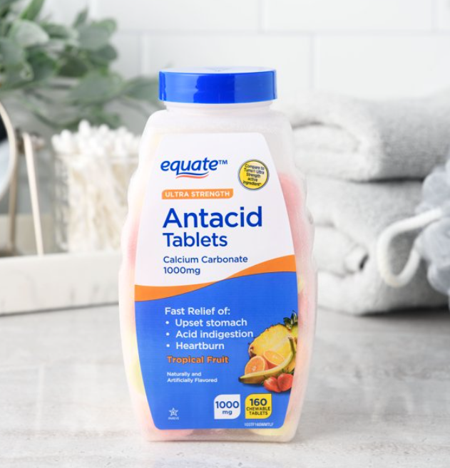 Equate Ultra Strength Antacid Tropical Fruit Chewable Tablets, 1000 mg ...