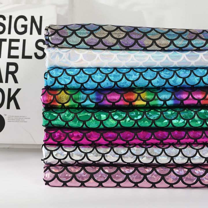 【Ready Stock】DIY Stretch Colorful Fish Scale Bronzing Fabric for Dance ...