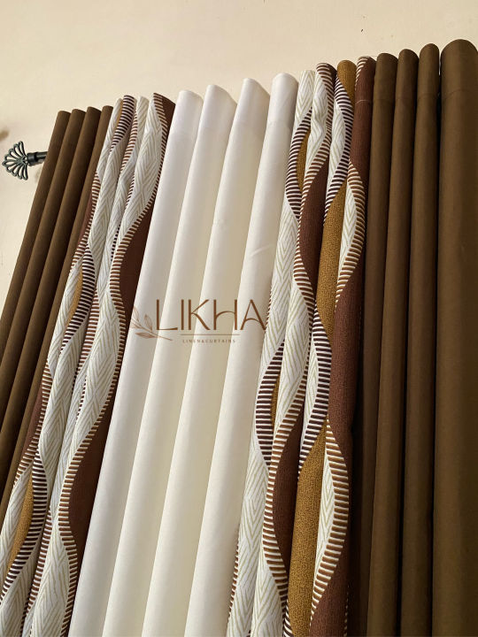 LIKHA - 3in1 Elegant Wave Print Ring Curtains 6ft/7ft - sold per SET/PIECE | Lazada PH