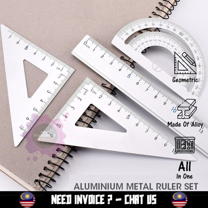 Aluminium Geometric Ruler Set/Protector 180' 60' 45' 4 Set In 1 - (1 ...
