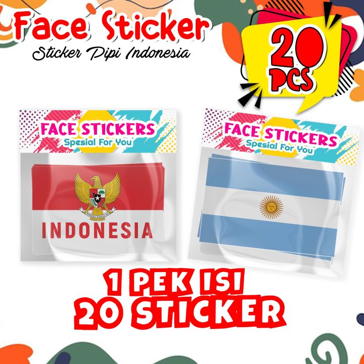 Sticker Pipi ARGENTINA INDONESIA/ Tempelan Pipi Bendera Negara/ FLAG ...
