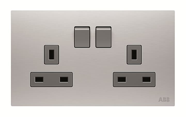 Socket Outlet ABB Stainless Steel 2 gang BS double pole switched socket outlet 13A AM239147-ST ...
