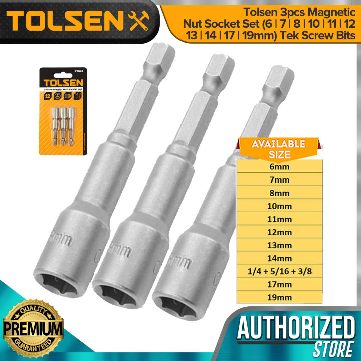 Tolsen 3pcs Magnetic Nut Socket Set (6 | 7 | 8 | 10 | 11 | 12 | 13 | 14 ...