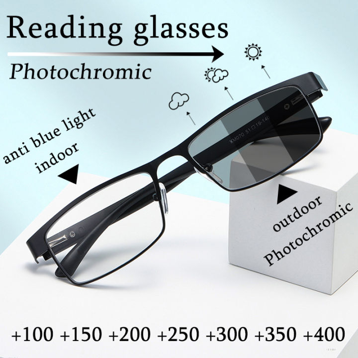 [Free Cloth] Business Photochromic Reading Glasses For Men Anti-Blue ...