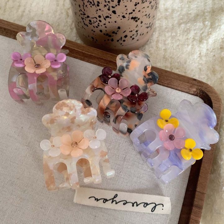 Dfh4h Acetic Acid Flower Hair Clip Crystal Hairpins Small Acetate Hair