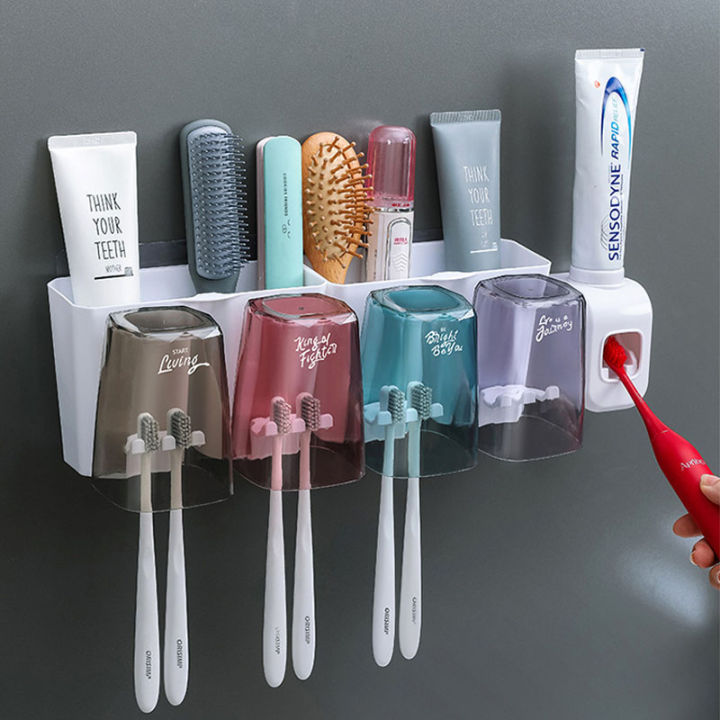 Wall-Mounted Punch-free Toothbrush Holder and Toothpaste Organizer ...