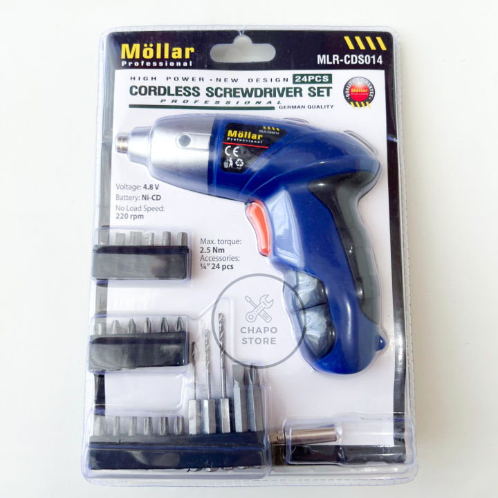 Mollar bor obeng mini baterai cordless screwdriver drill set 24pcs ...