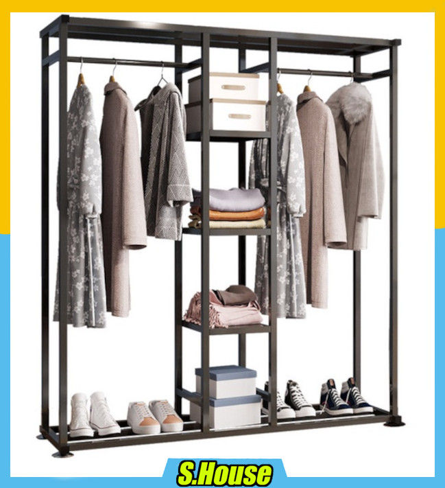 Garment Rack Wardrobe Hang Cloth Open Shelf Rak Besi Sangkut Pakaian ...