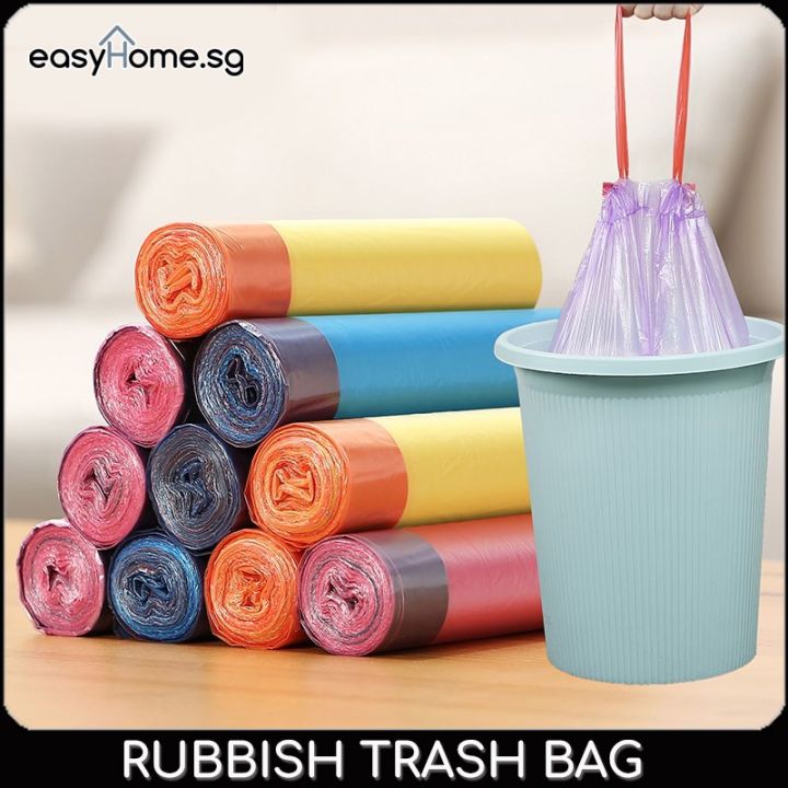 Easyhome.sg Trash Bag 45 x 50cm (1 Roll 15pcs) / Drawstring Garbage Bag ...