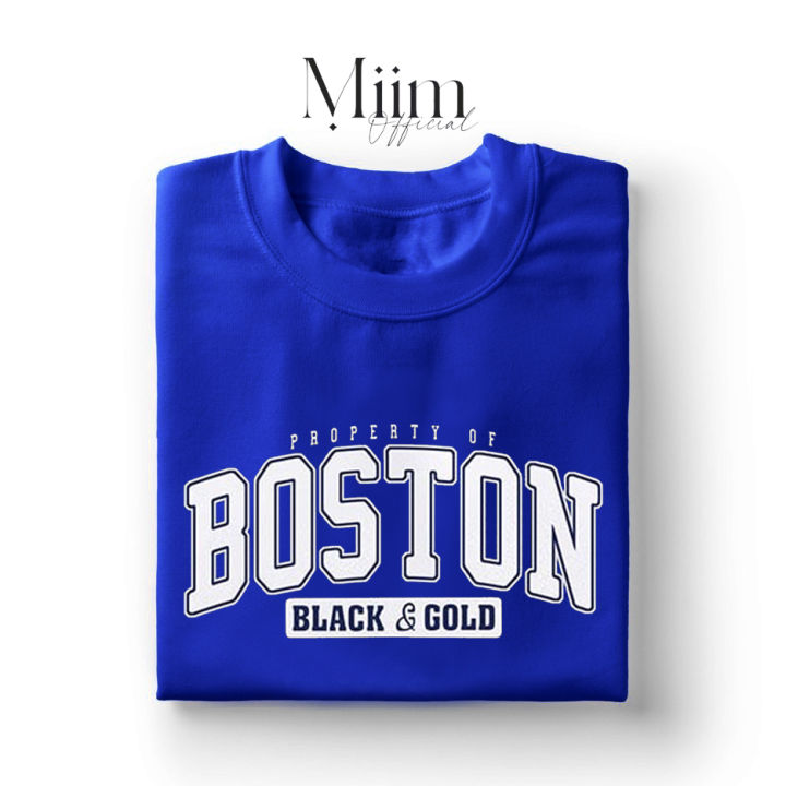 BOSTON Letter T-shirt For Men Korean Fashion Blue Casual Regular Round ...