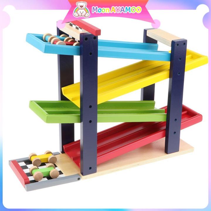 Moon AYAMOO Wooden Racetrack Double Lanes Car Ramp Racing Early ...