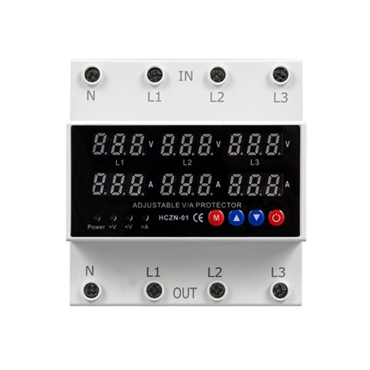 Self-Resetting Surge Protector 63A 3 Phase Din Rail Voltmeter Ammeter ...