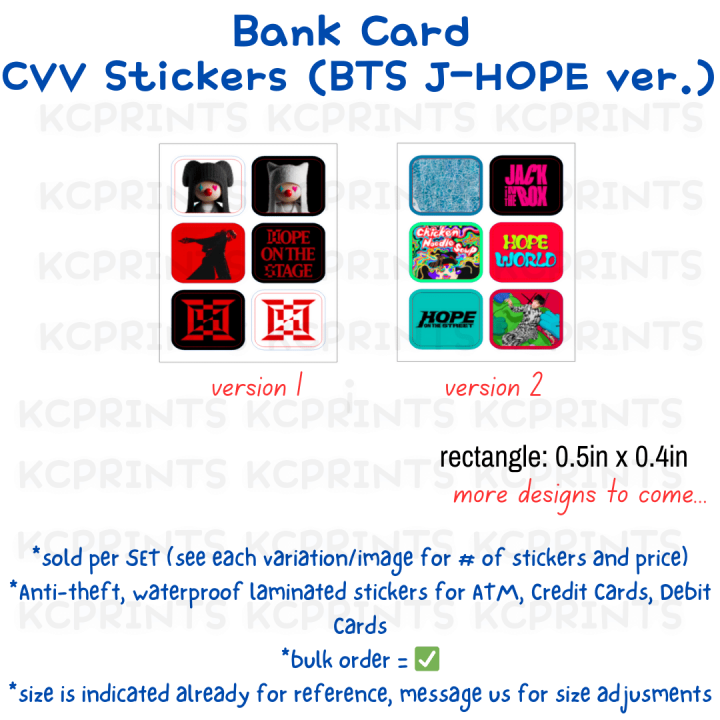 Bank CVV Cover Stickers J-Hope ver. Waterproof for Anti-Theft for ATM ...