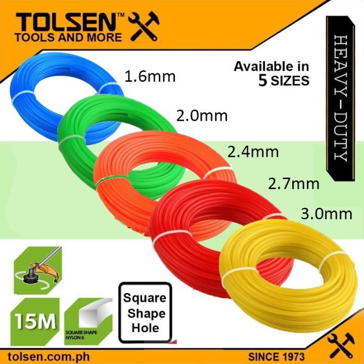 Tolsen Nylon Grass Trimmer Line (1.6mm | 2mm | 2.4mm | 2.7mm | 3mm x 15m) For Grass Cutter ...