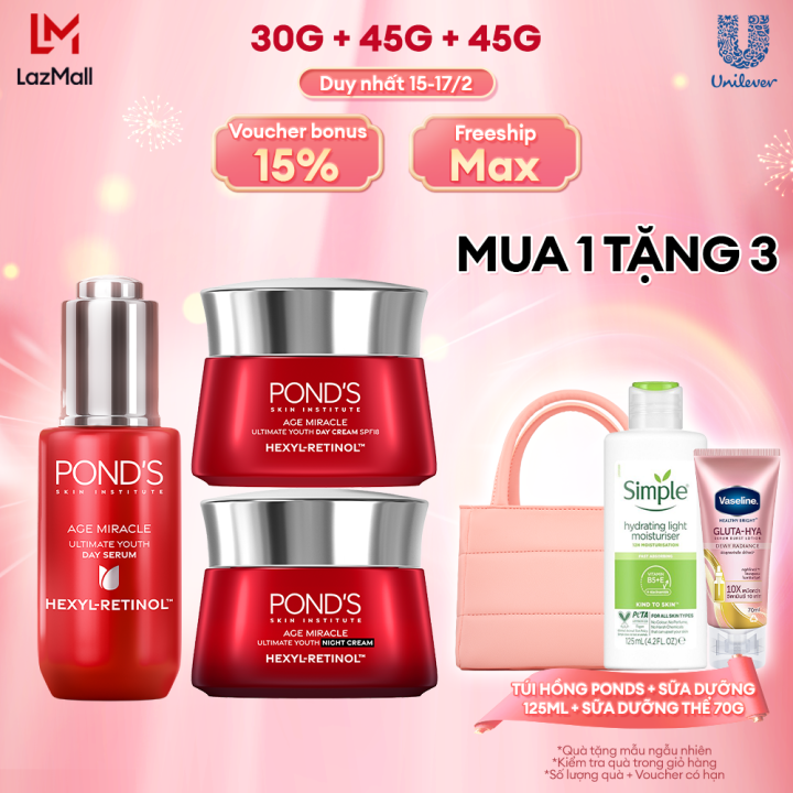 Combo Serum Ngày Và 2 Kem Dưỡng Ngày And đêm Ponds Age Miracle Mờ đốm