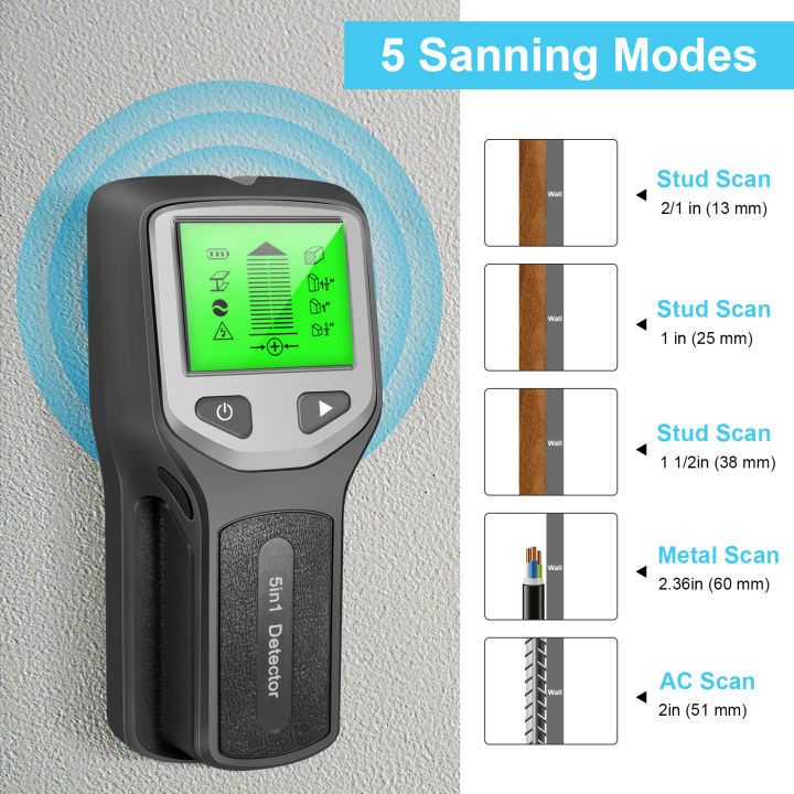 yieryi Digital Wall Scanner, 5 In 1 Stud Finder Sensor Electronic Stud ...