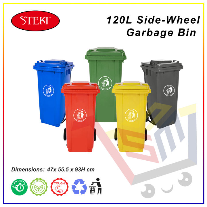 STEKI™ 120L Side-wheel Rolling Garbage Bin/Trash Bin/Waste Bin/ | Lazada PH