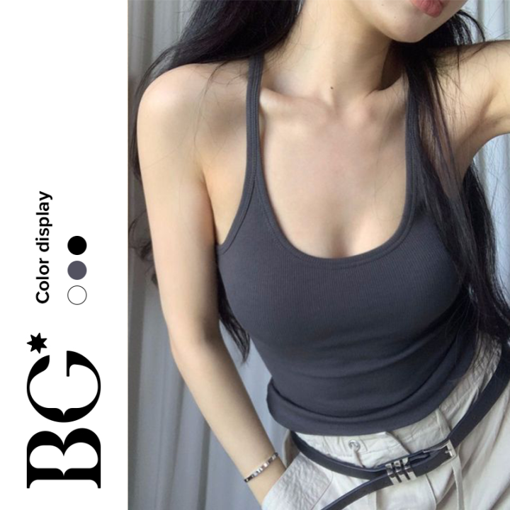 BG World เสื้อสายเดี่ยวเสื้อกั๊กสีทึบสำหรับผู้หญิง crop top 3 สี | Lazada.co.th