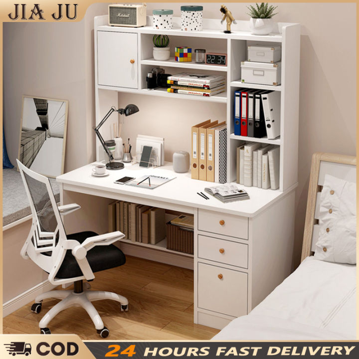 JIAJU Integrated Desk And Bookshelf Combination Home Desktop Computer ...