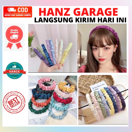 Bando Scrunchie Satin Korea Serut Headband Bandana Polos Wanita Bando ...