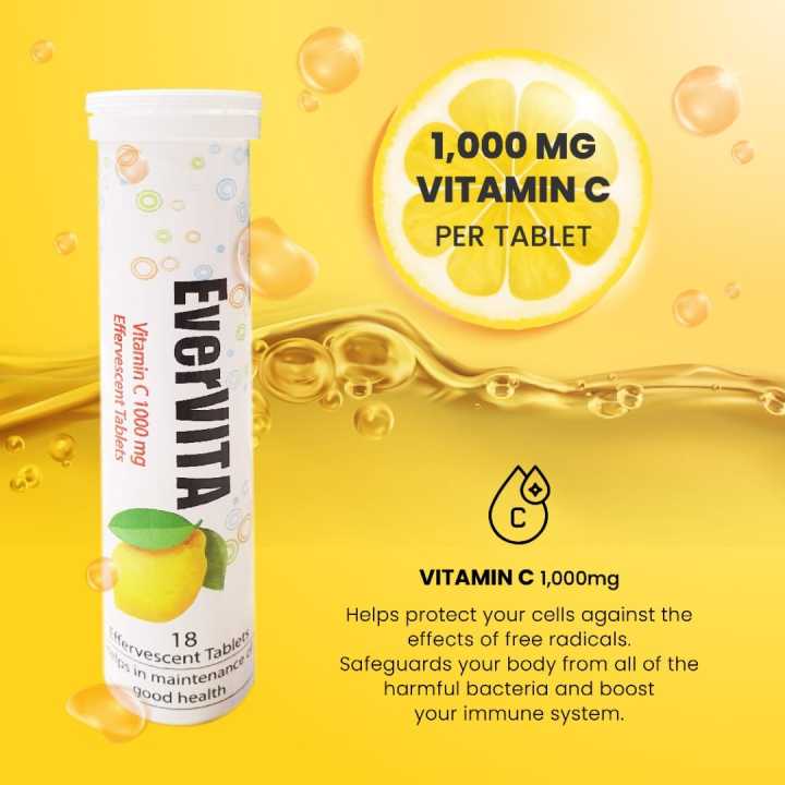 EverVITA Lemon-Flavored Vitamin C 1000mg Effervescent Tablets (18's) (Exp : Oct 2024) | Lazada