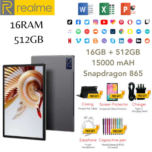 Realme Tablet 10.5inch -16+512GB -Dual SIM 4G LTE -WiFi 2.4/5G -Android ...
