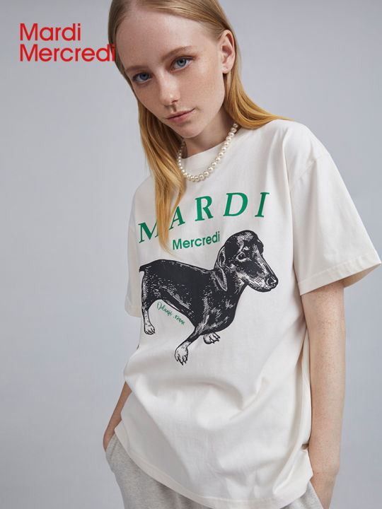 Mardi Mercredi Dachshund Dog Letter Print T-shirt Unisex Cotton Loose ...
