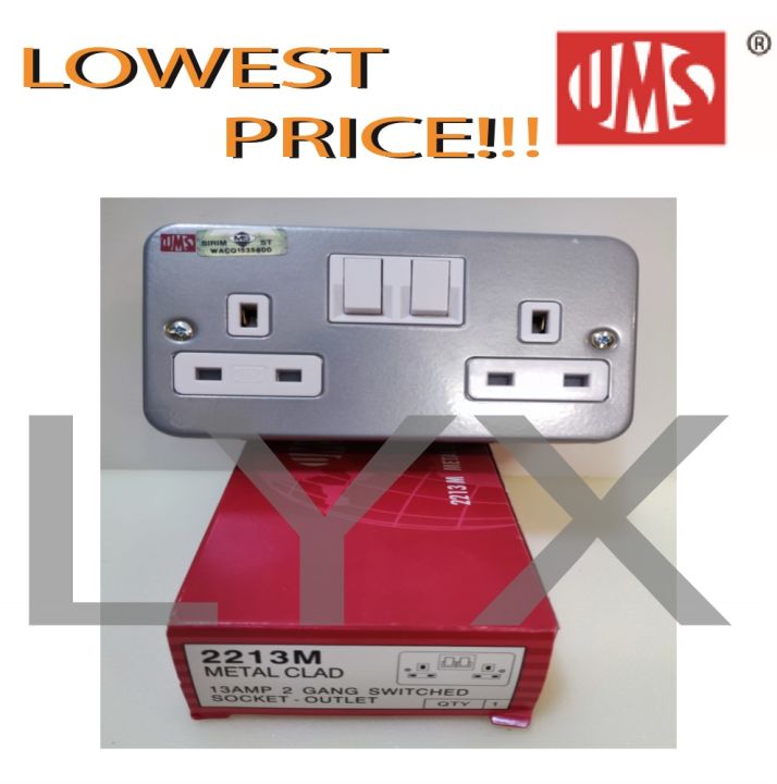 UMS 2213M /13A 2 GANG METAL CLAD SWITCH SOCKET / METAL SOCKET | Lazada